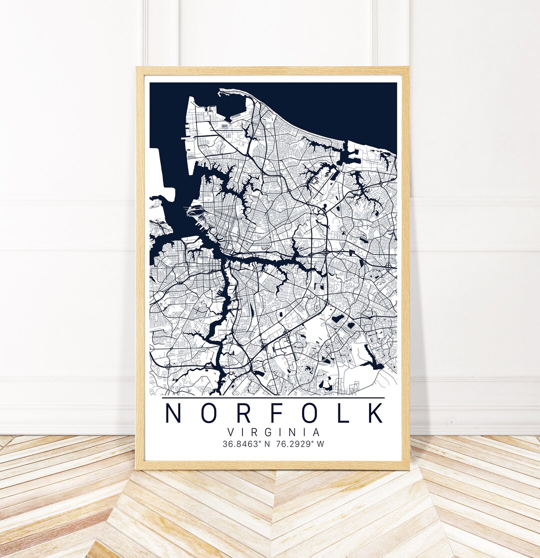 Norfolk Map Art Print - City Art - Map of Norfolk Virginia - Framed ...