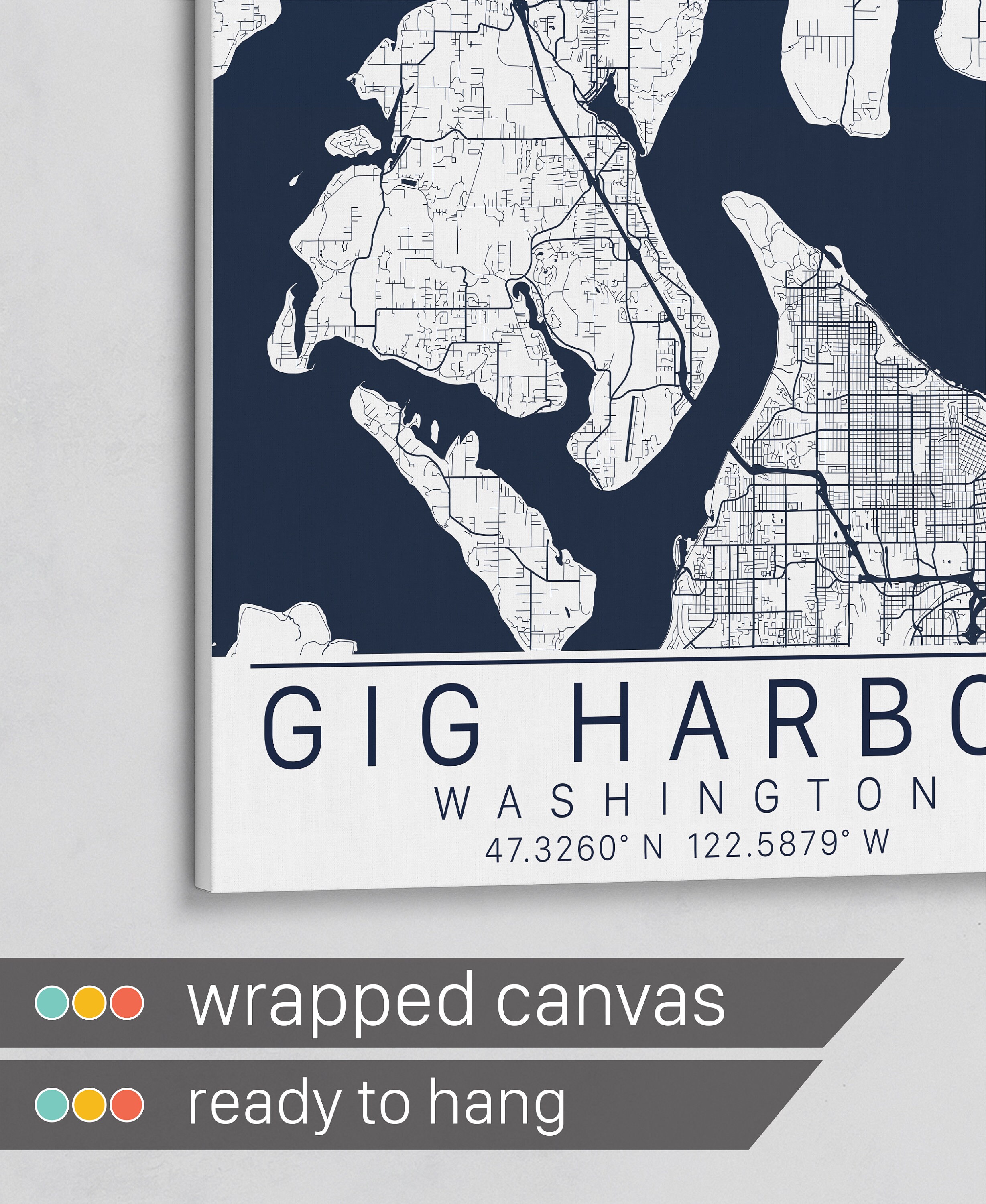 Gig Harbor Map Art Framed Canvas or Print City Map Wall Art | Etsy