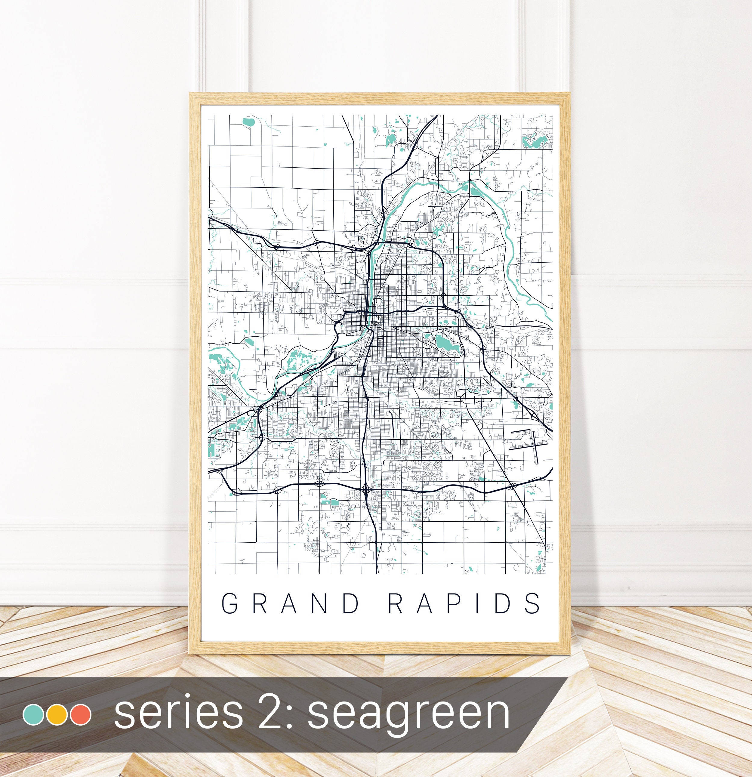 Grand Rapids Map Art Print Map of Grand Rapids Michigan | Etsy