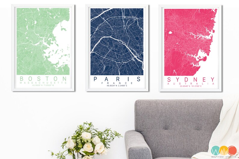 City Art Custom City Map Bundle Office Wall Art Framed - Etsy