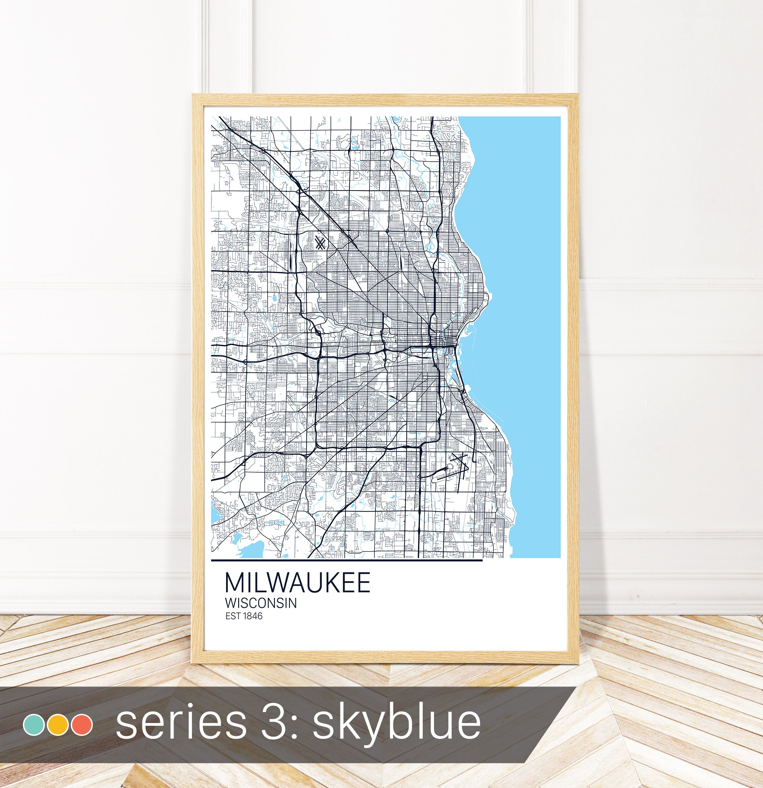 Milwaukee Map Art Print Map of Milwaukee Wisconsin City | Etsy