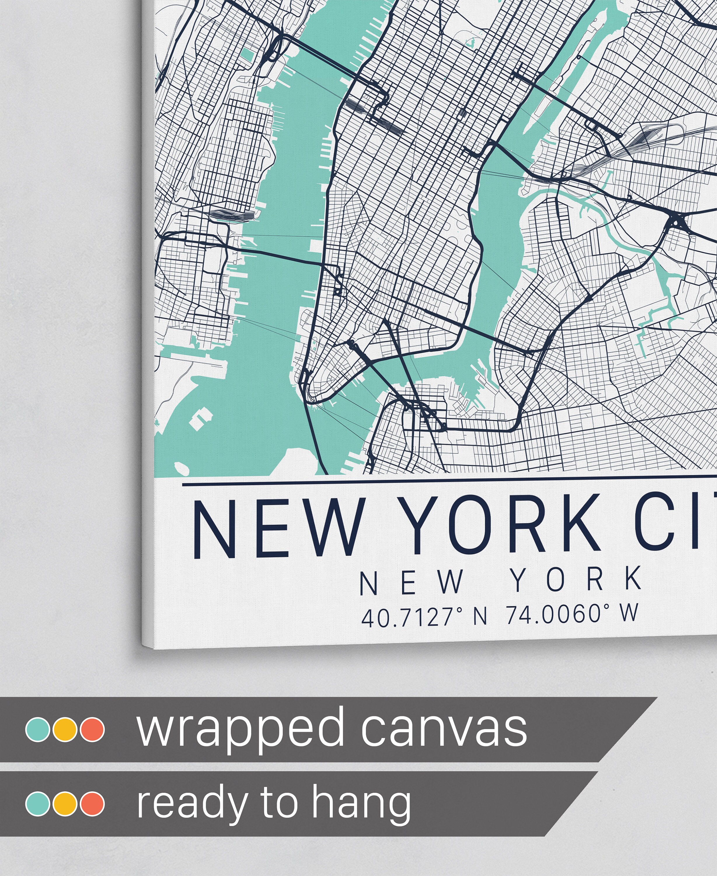 New York City Map Art Framed Canvas or Print City Wall | Etsy