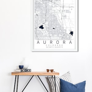 Aurora Map Art Canvas Framed or Prints- Map of Aurora Colorado - City ...