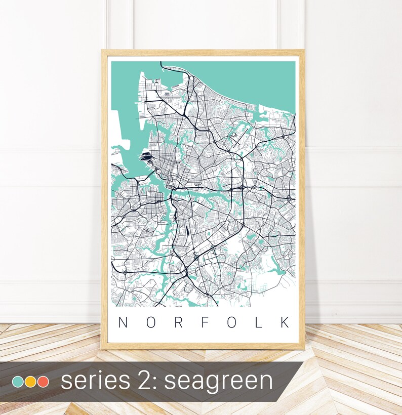 Norfolk Map Art Print City Art Map of Norfolk Virginia - Etsy