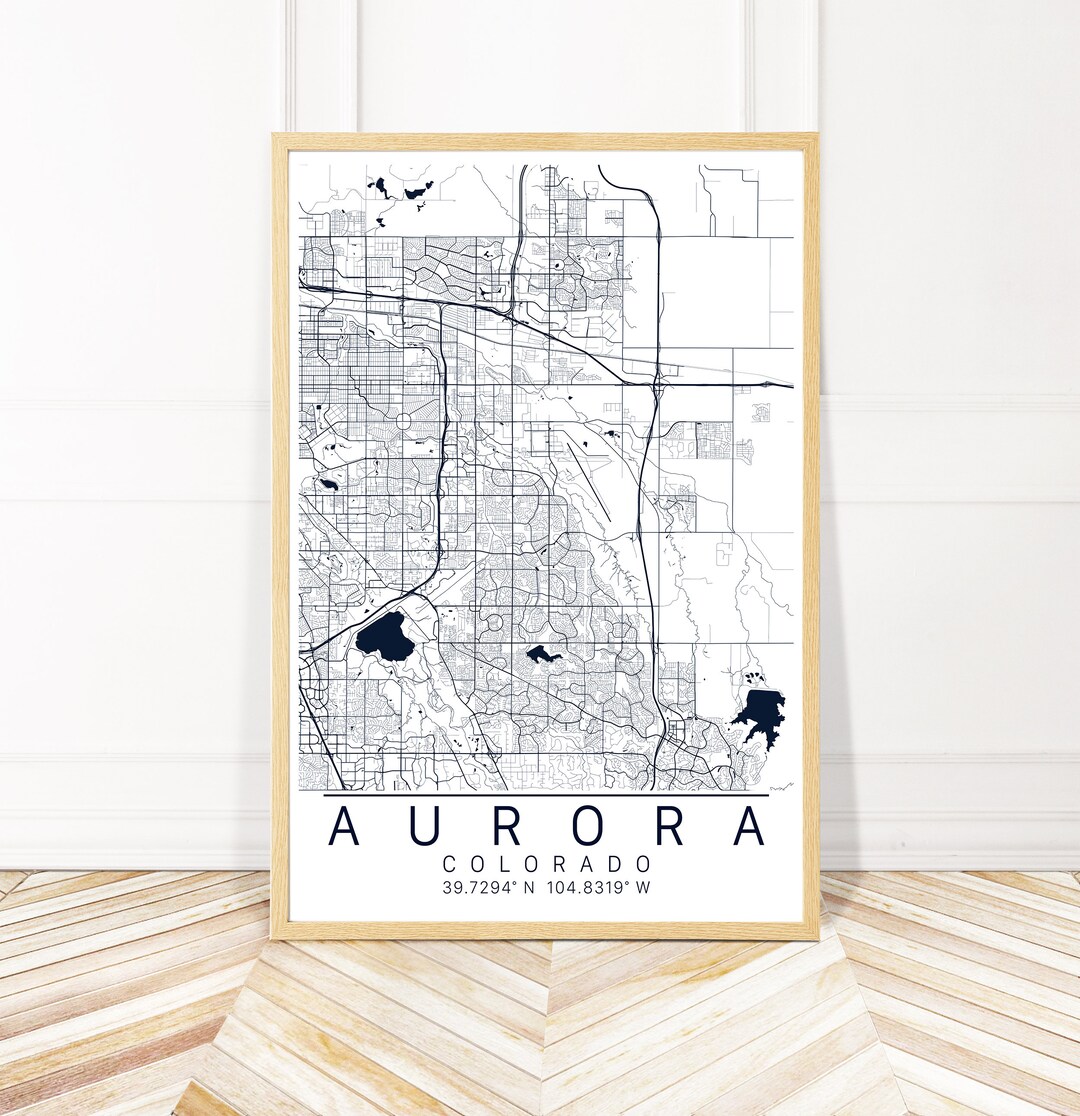 Aurora Map Art Canvas Framed or Prints- Map of Aurora Colorado - City ...