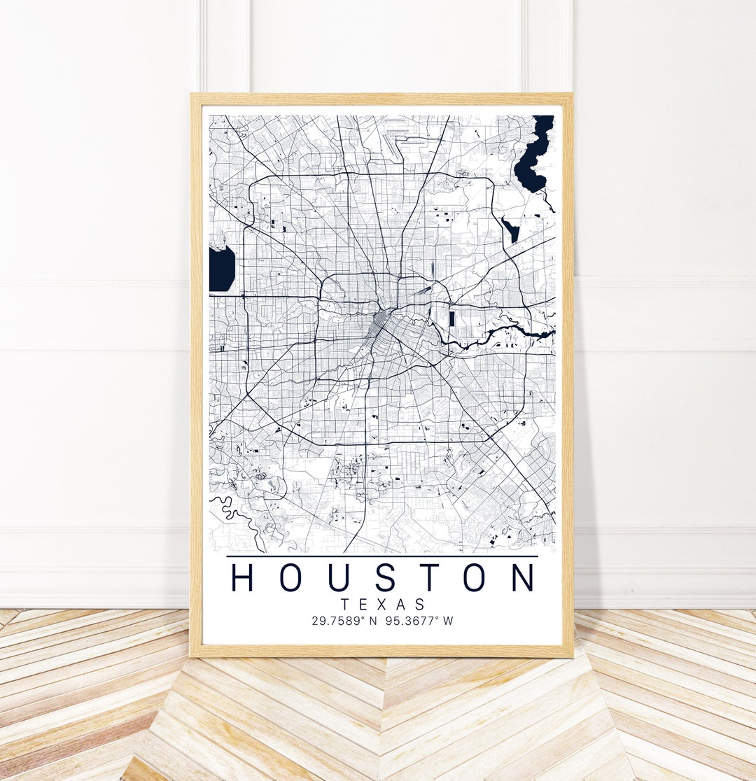 Houston City Map Print - Map of Houston Texas - City Art - Print ...