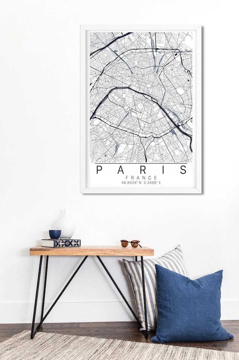 Paris Map Art Print - Framed Paris Map Art - Canvas Paris City Map Art ...