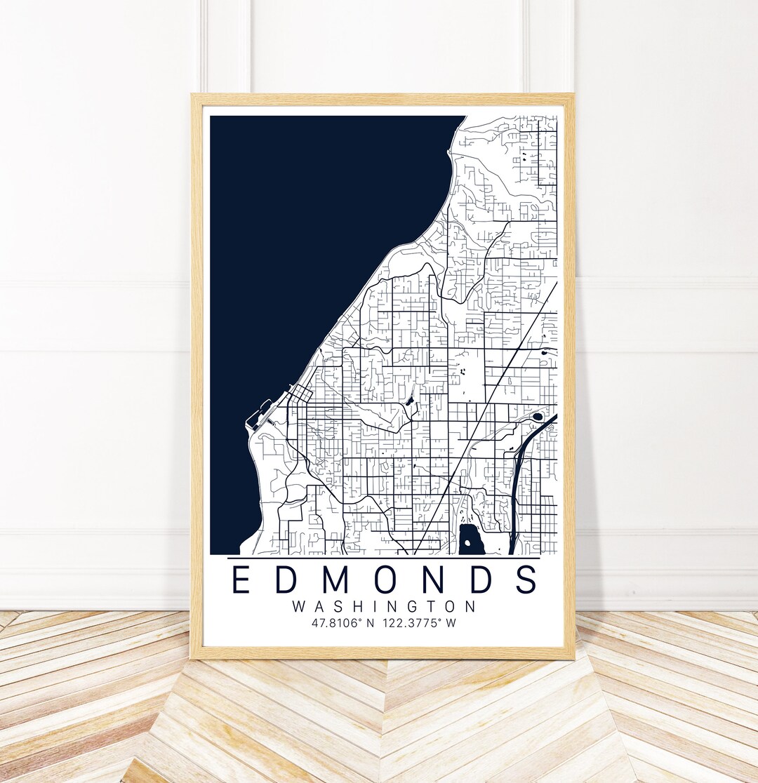 Edmonds Map Art Framed, Canvas or Print - Map of Edmonds Washington ...