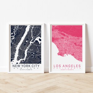 City Map Art Bundle Set of 2 Maps Framed Canvas or Prints - Etsy