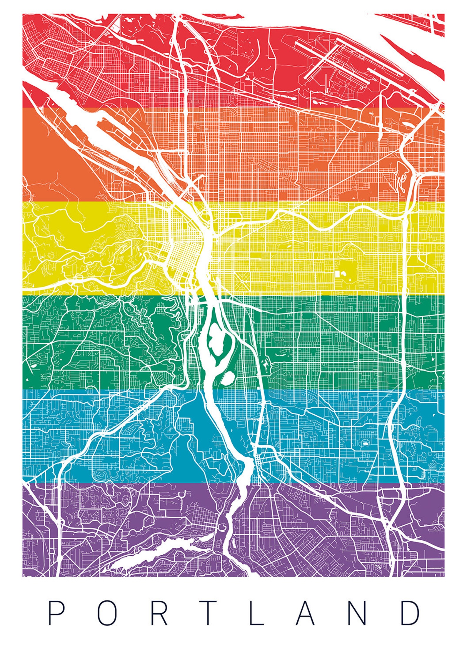 Portland Oregon Rainbow Map Art Pride Art LGBTQ - Etsy