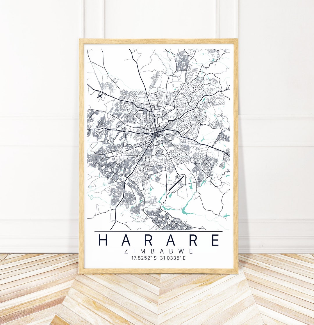 Harare Map Print - City Art - Map of Harare Zimbabwe - Wayfinder ...