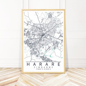 Harare Map Print - City Art - Map of Harare Zimbabwe - Wayfinder ...