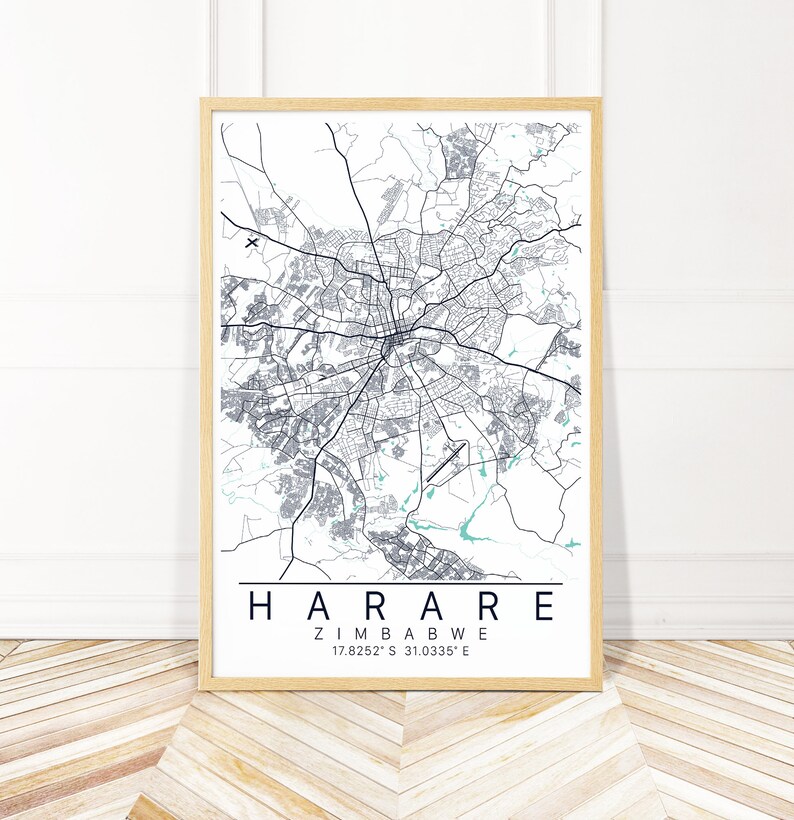 Harare Map Print City Art Map of Harare Zimbabwe - Etsy