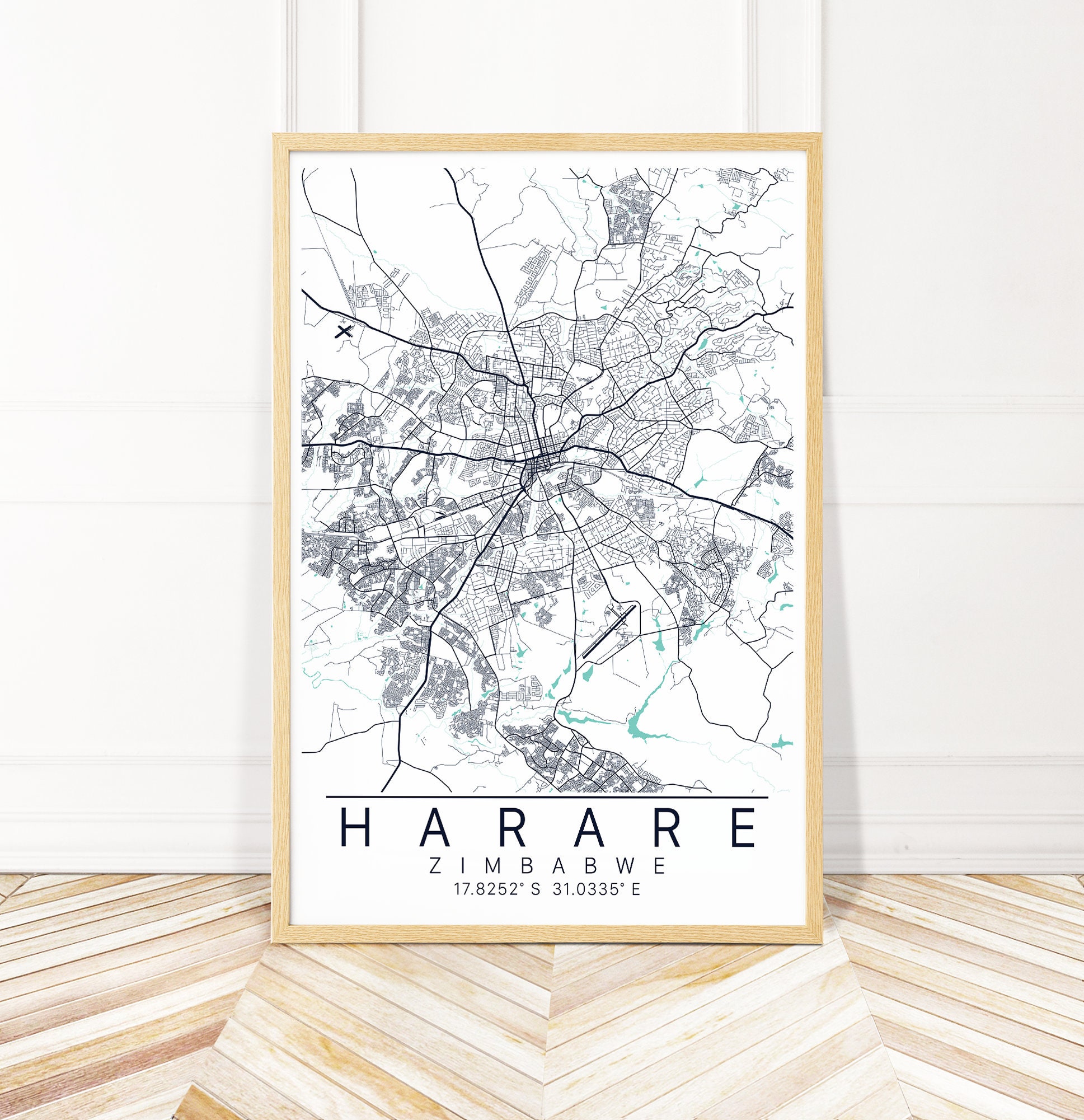 Harare Map Print City Art Map of Harare Zimbabwe | Etsy