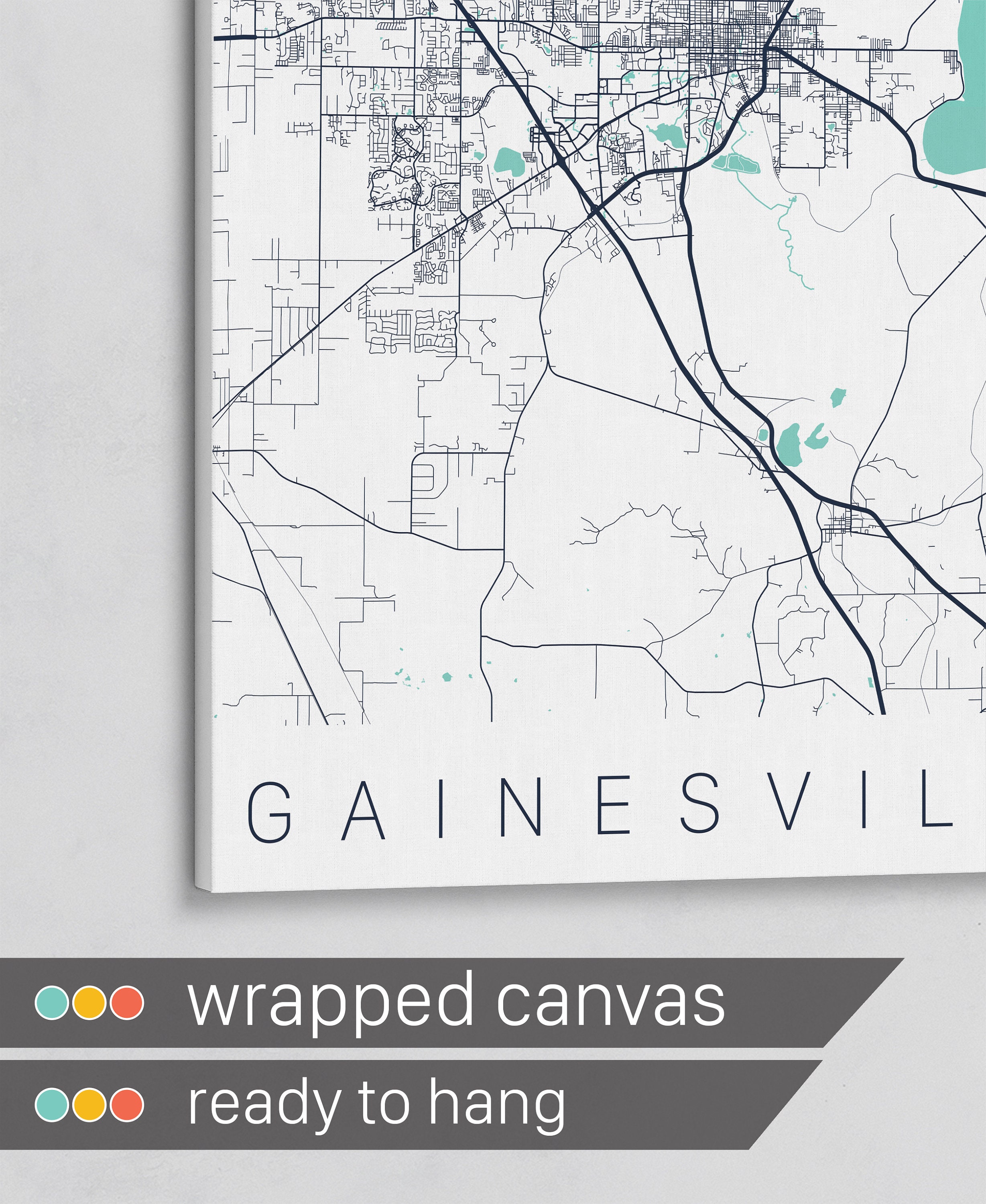 Gainesville Map Art Framed, Canvas or Print - Map of Gainesville ...