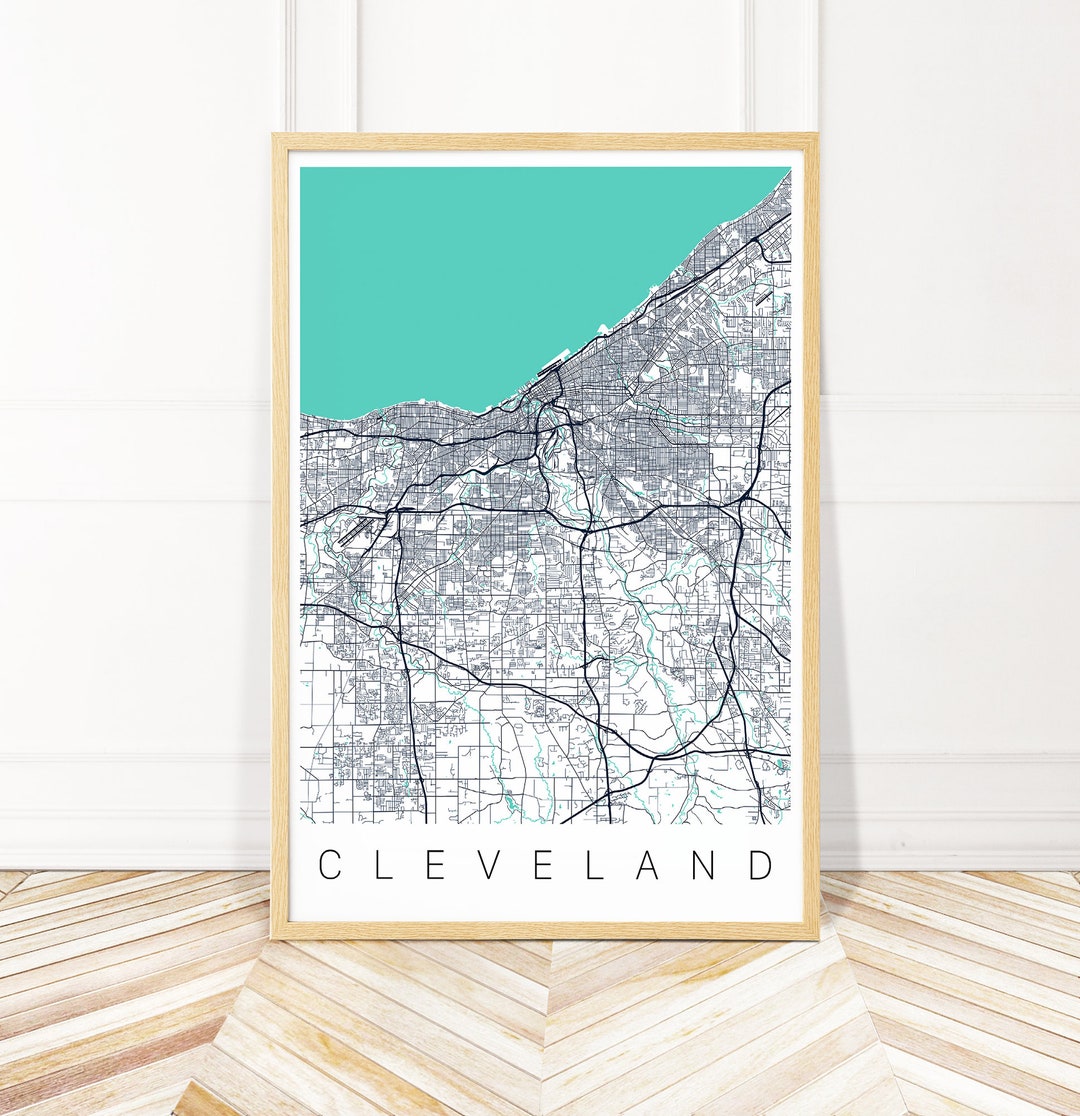 Cleveland Map Art Print - Map of Cleveland Ohio - City Art - Framed ...