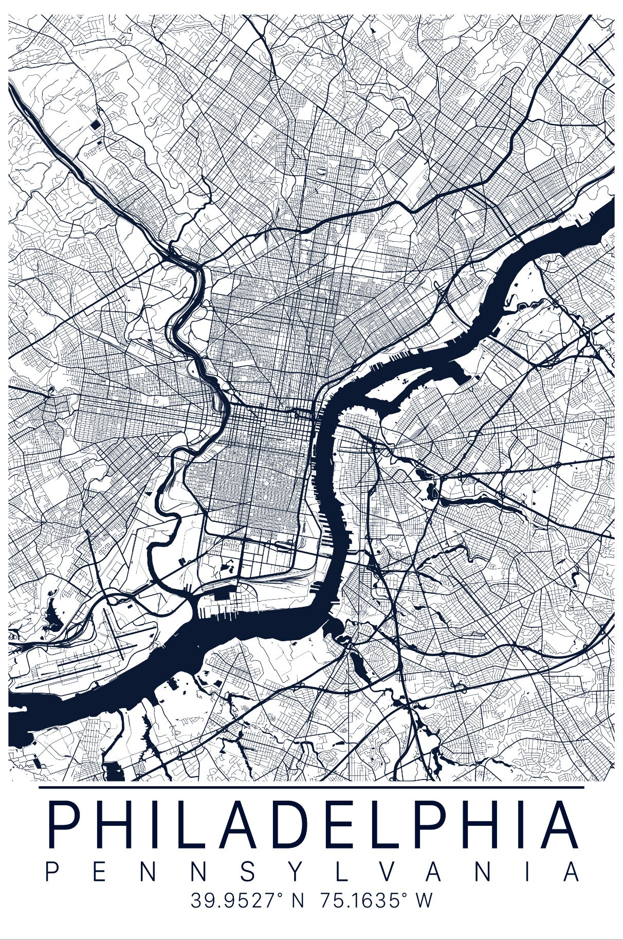Philadelphia Map Art Framed Canvas or Print City Map Wall | Etsy