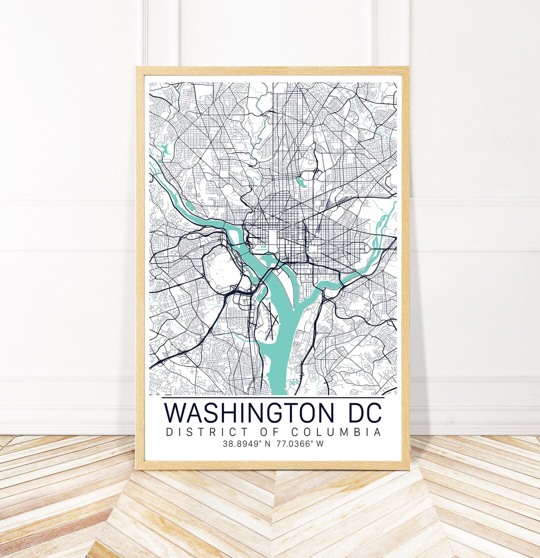 Washington DC Map Art Print Map of Washington DC City Art Print, Canvas ...