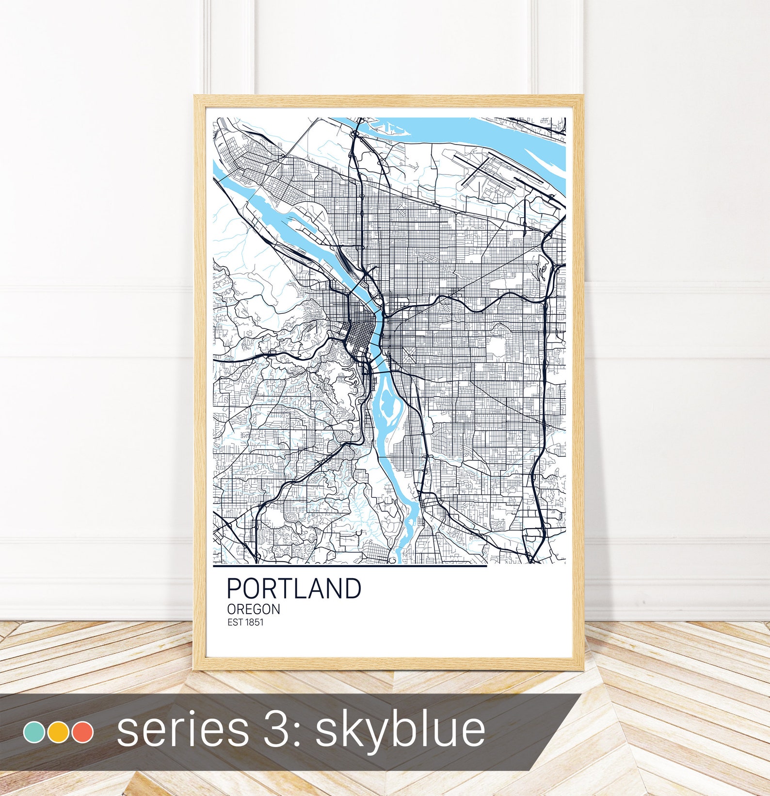 Portland Map Art Portland OR Map of Portland Print City Art | Etsy