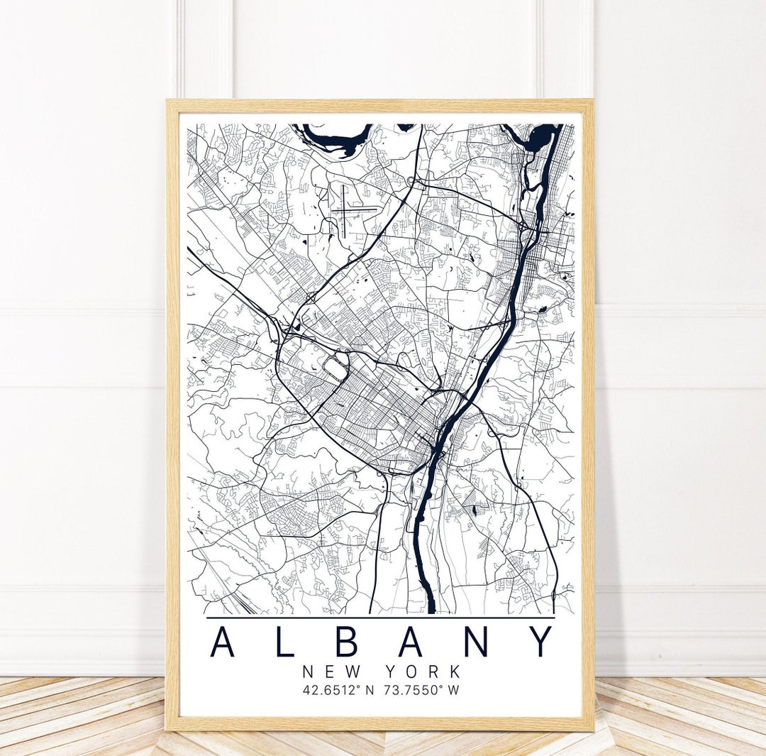 Albany NY Map Art Framed, Canvas or Print - Map of Albany New York ...
