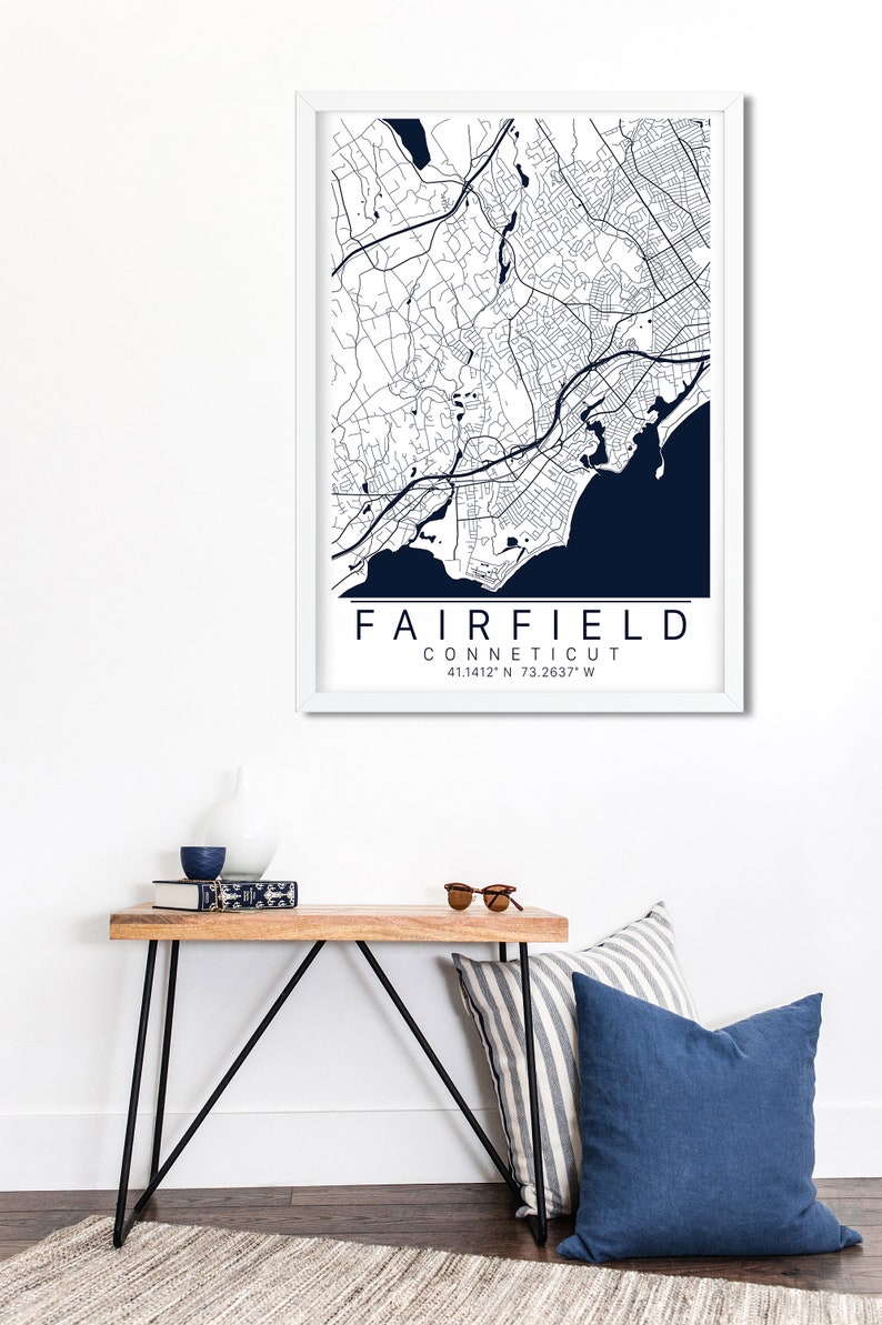 Fairfield Map Art- Map of Fairfield CT - Fairfield Connecticut - City ...