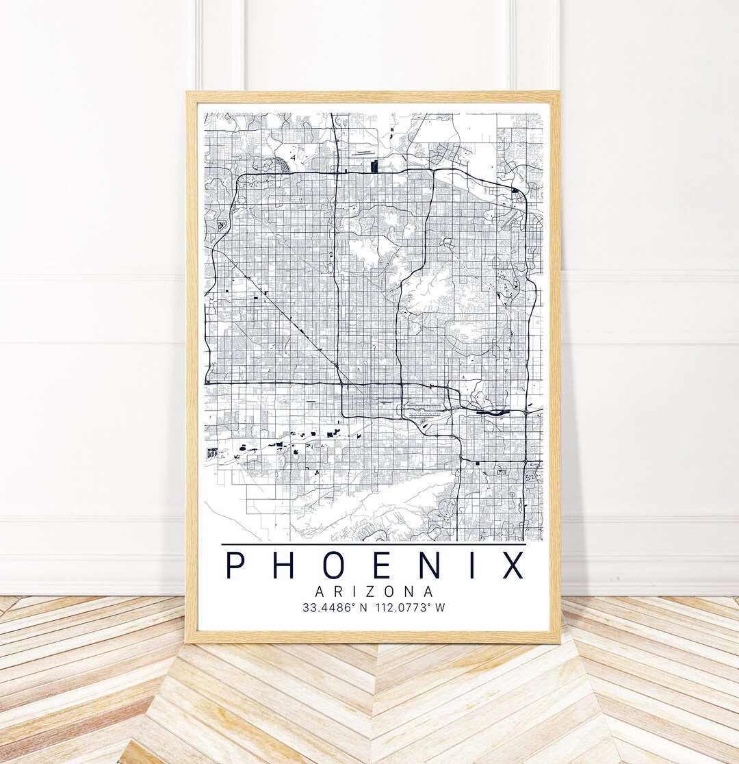 Phoenix Map Art Framed Cavnas or Print - Map of Phoenix Arizona - City ...