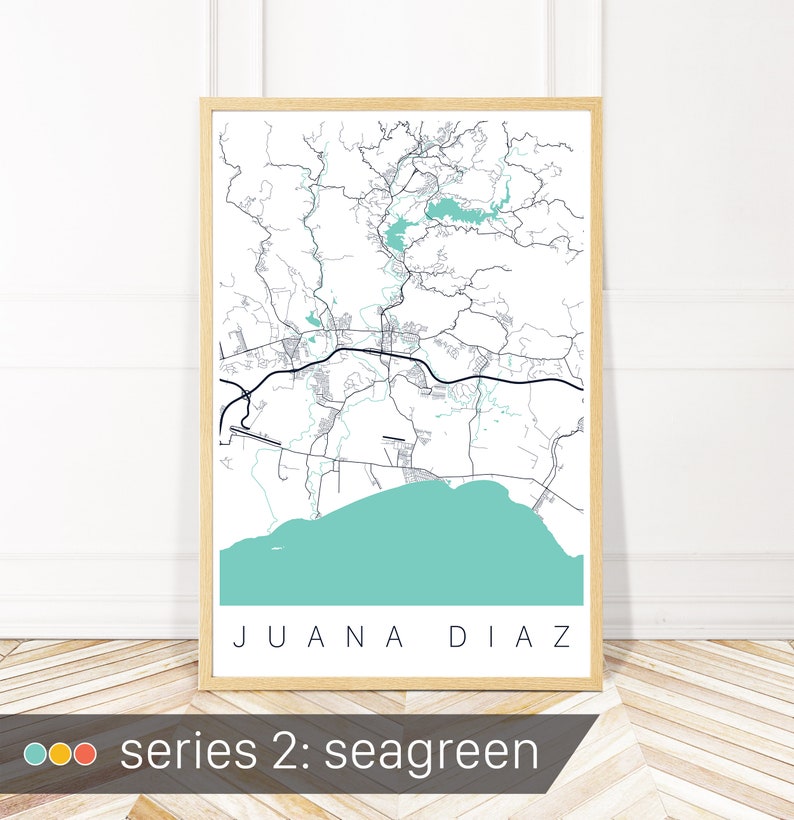 Juana Diaz Puerto Rico Map Art Framed Canvas or Print Map of - Etsy UK