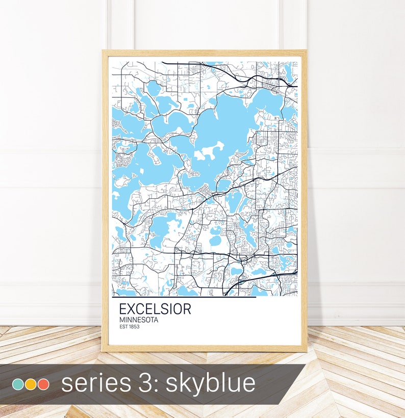 Excelsior Minnesota City Art Wall Map Framed Unframed or - Etsy