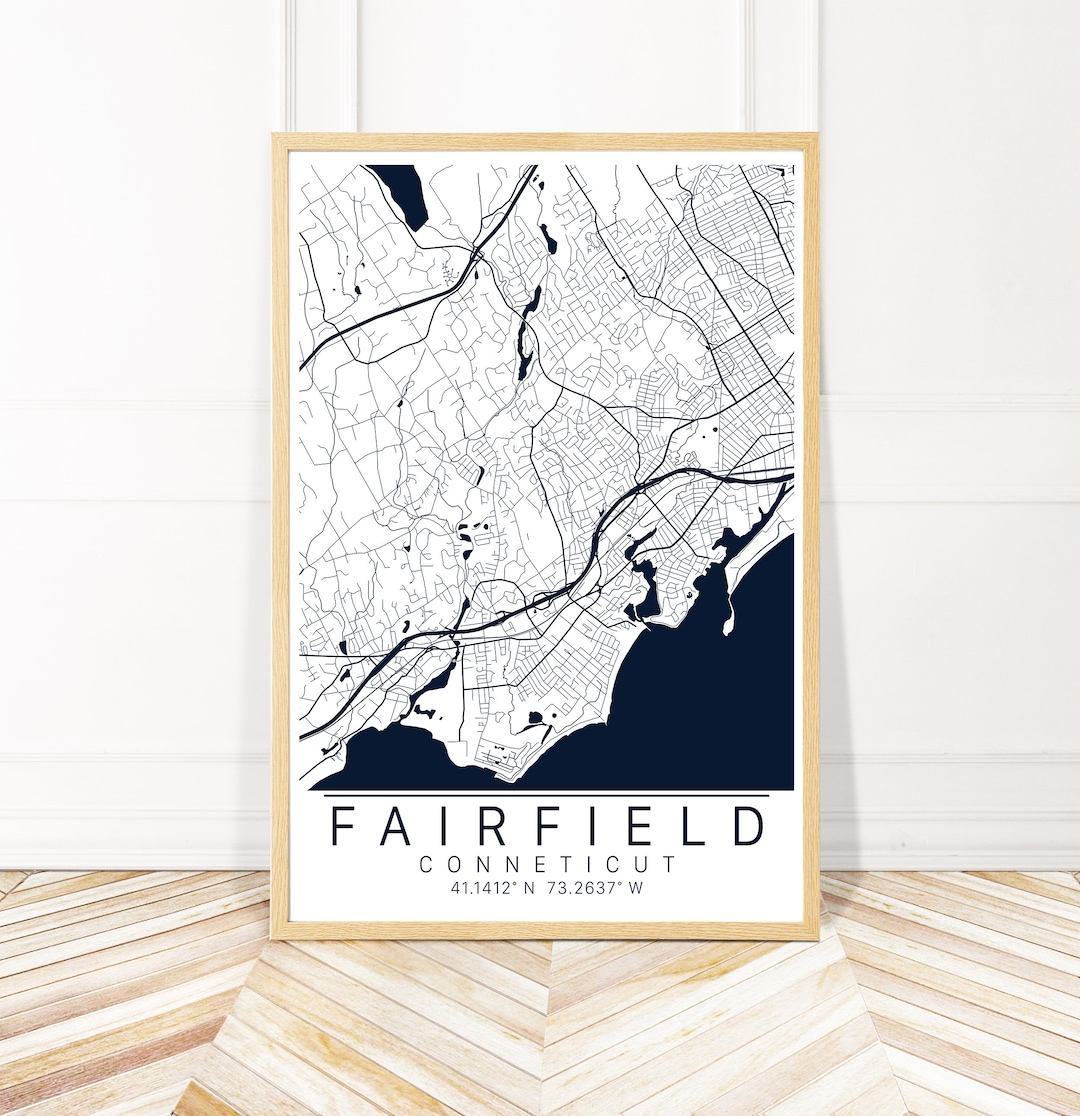 Fairfield Map Art- Map of Fairfield CT - Fairfield Connecticut - City ...