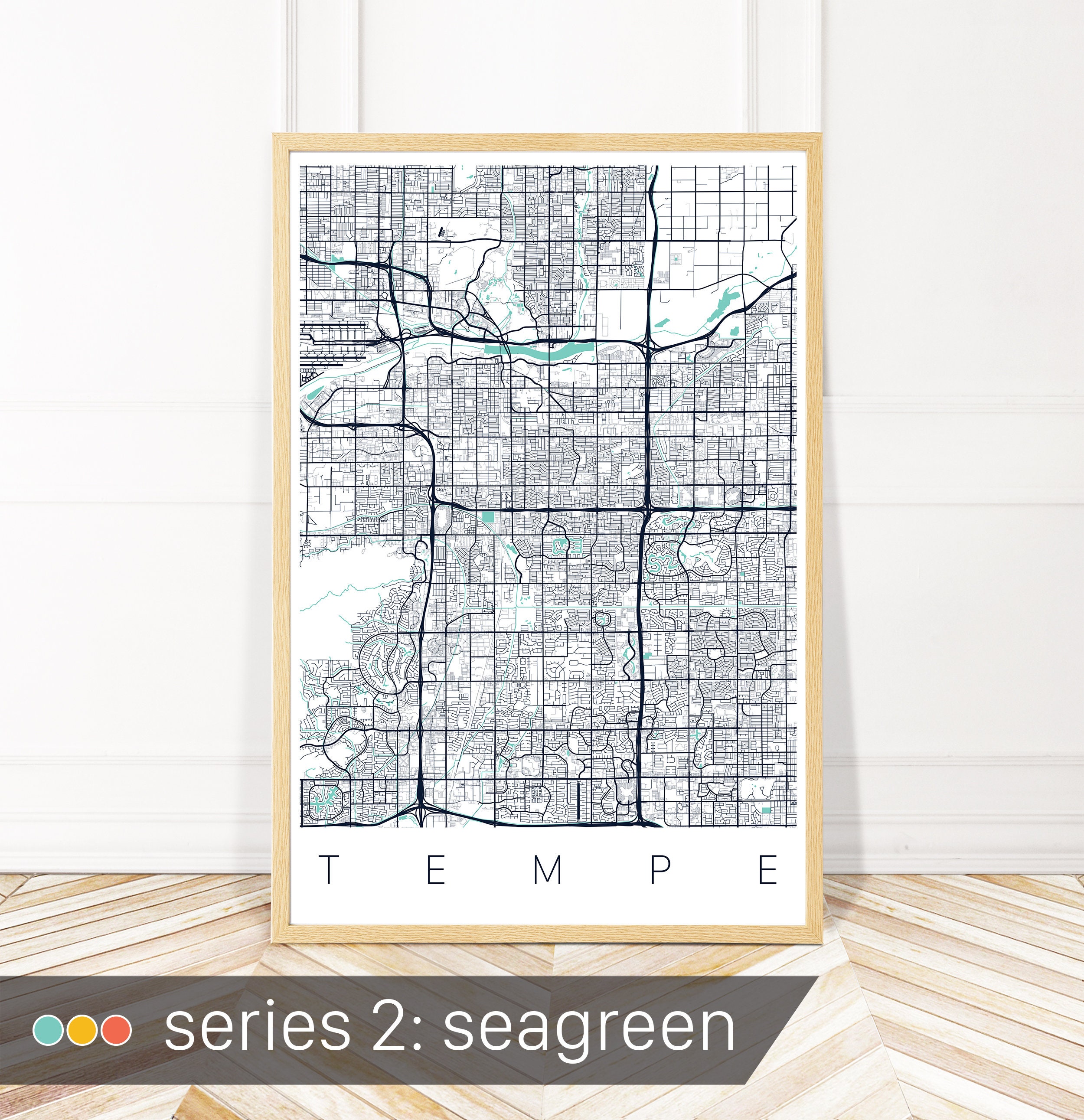 Tempe Map Art Framed Canvas or Print Map of Tempe Arizona | Etsy