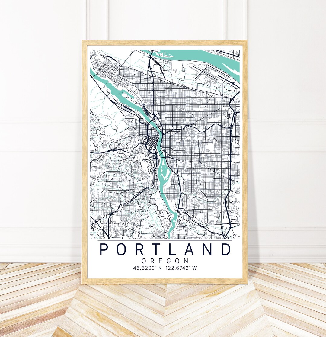 Portland Map Art Print - Map of Portland Oregon - City Art - Framed ...