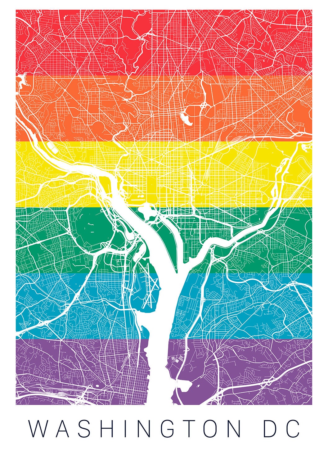 Washington DC Rainbow Map Art - Pride Art - LGBTQ - Etsy