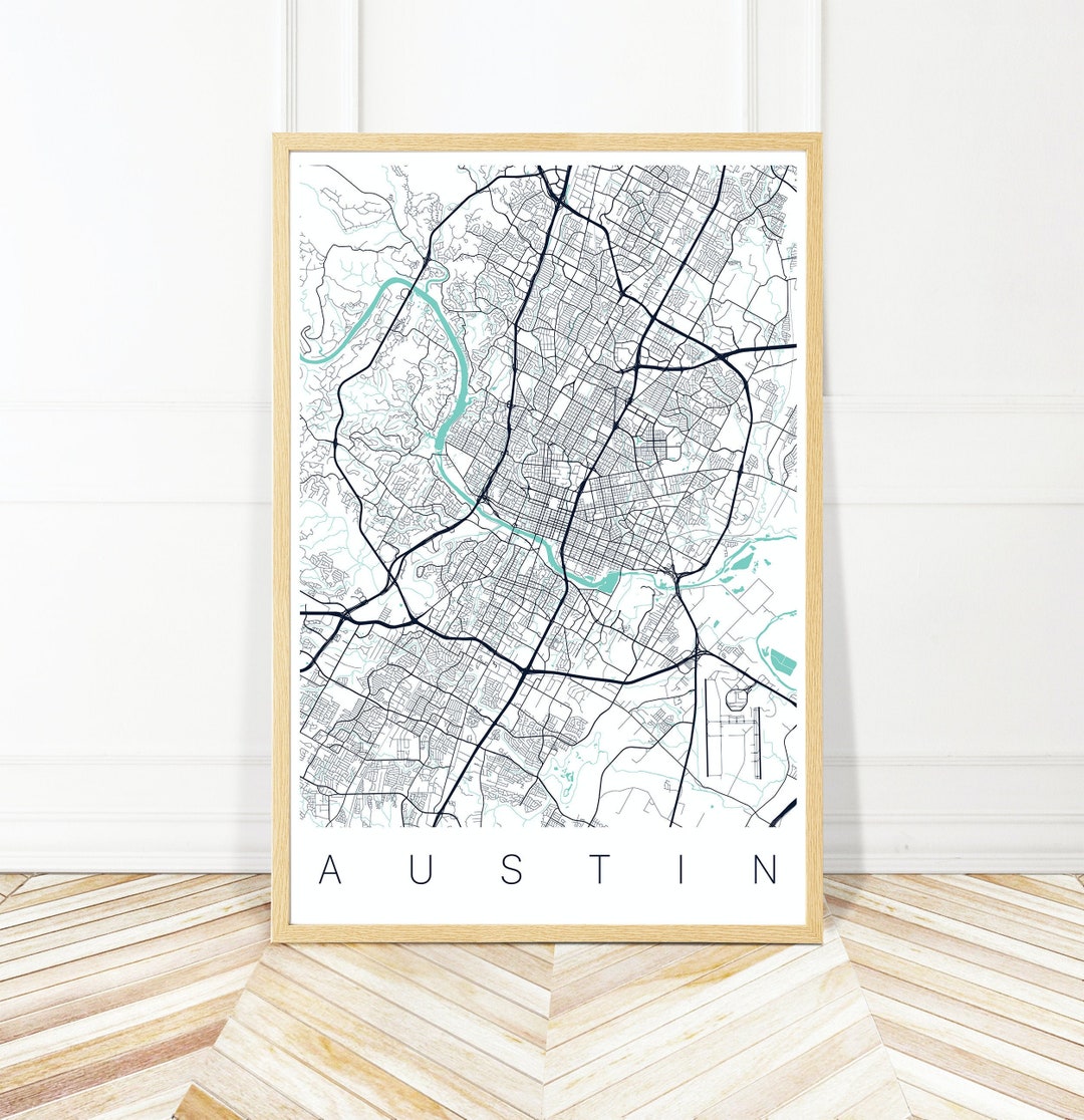 Austin Map Art Framed, Canvas, or Print - Map of Austin TX in a Frame ...