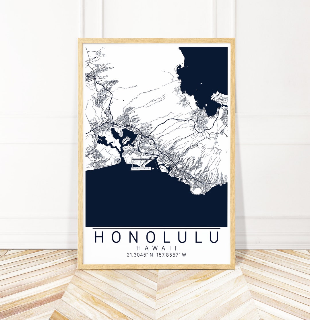 Honolulu Hawaii Map Art - Framed, Canvas or Print - Etsy