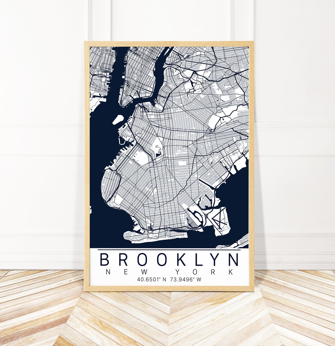 Brooklyn Map Art Print - Map of Brooklyn New York - City Art - Framed ...