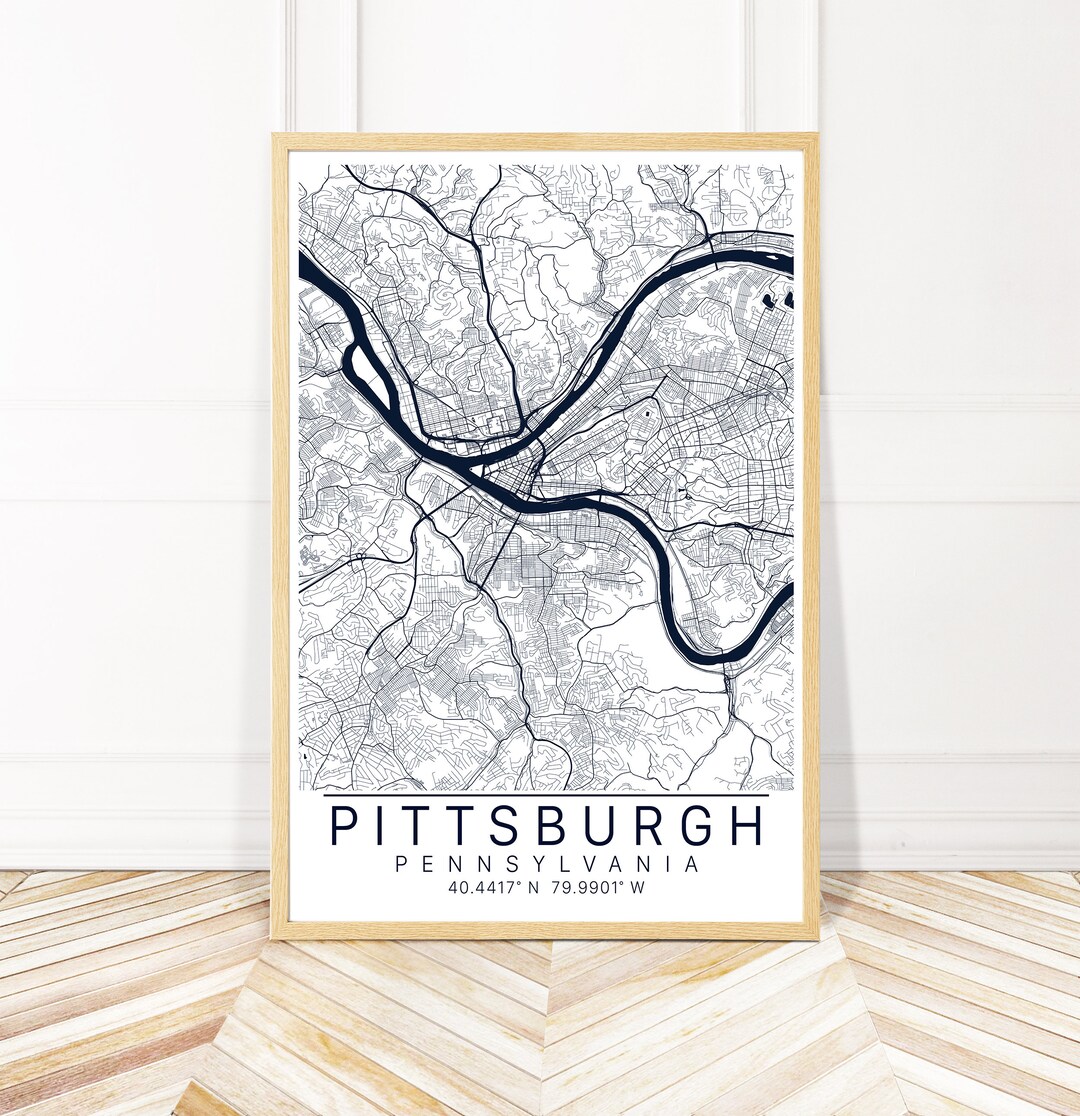 Pittsburgh Map Art Framed, Canvas or Print - Map of Pittsburgh ...