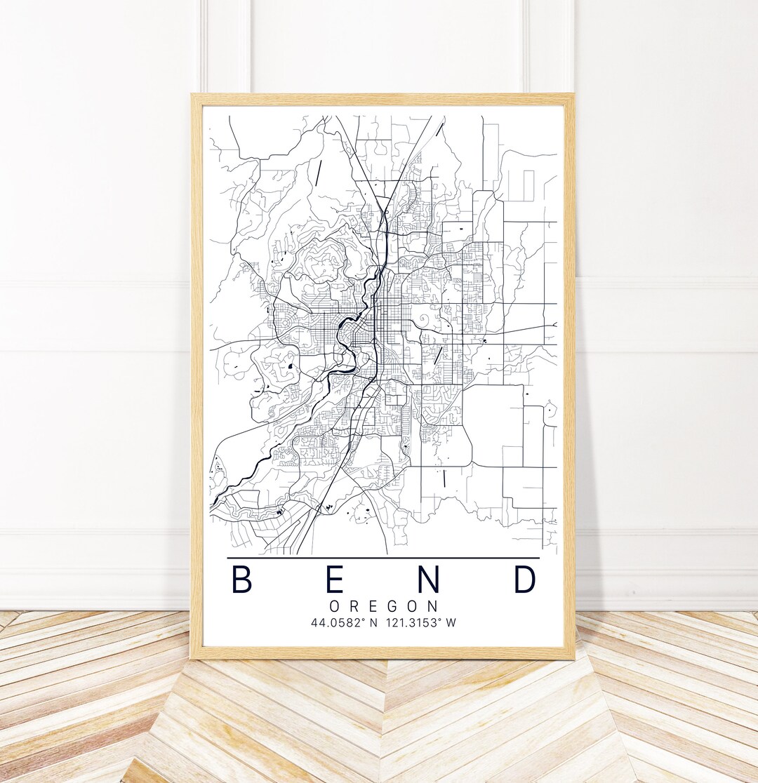 Bend OR Map Art Framed Canvas or Print Map of Bend Oregon - Etsy