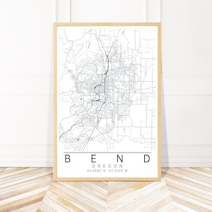 Bend Map Art - Framed, Canvas or Print - Map of Bend Oregon - City Map ...