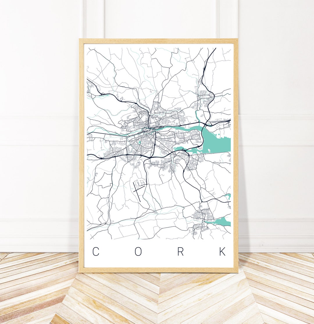 Map of Cork Ireland Framed, Canvas or Print - Map of Cork Ireland ...