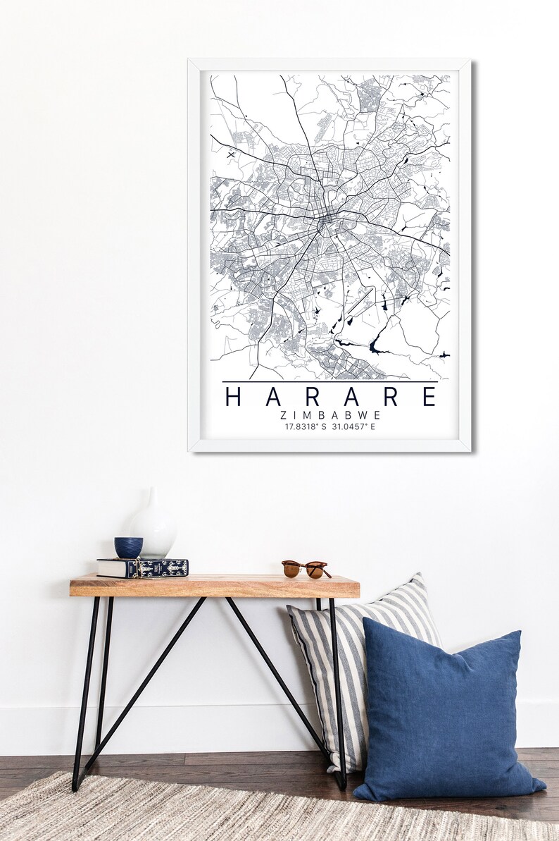 Harare Map Print City Art Map of Harare Zimbabwe - Etsy