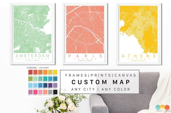 Custom City Map Art Framed Canvas or Print Canvas City Map - Etsy