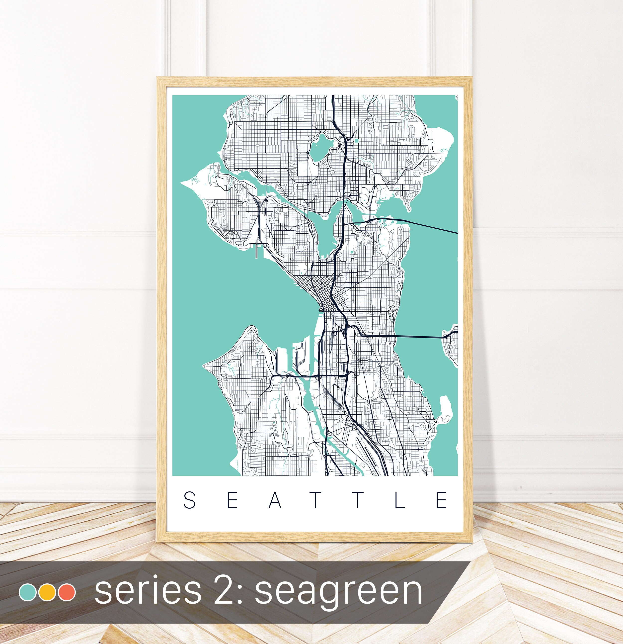 Seattle Map Art - Map of Seattle Washington - City Art - Print, Canvas ...