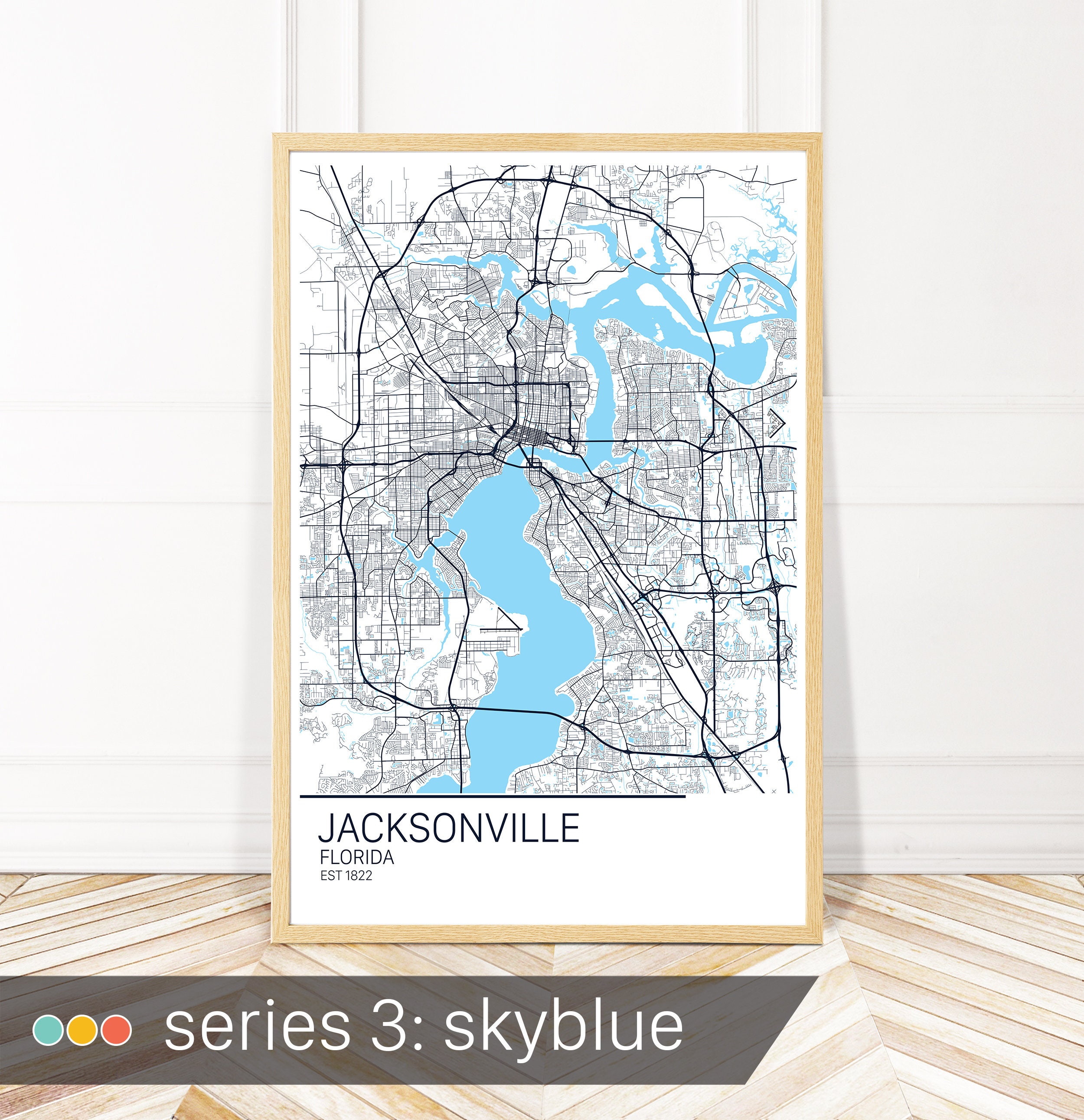 Jacksonville Map Art Print Map of Jacksonville Florida | Etsy