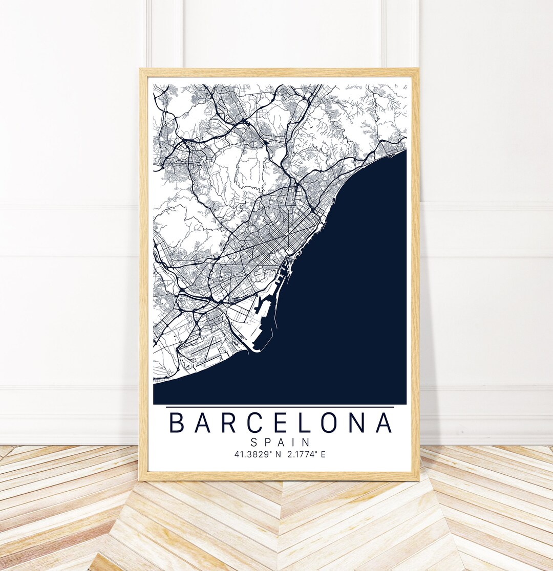 Barcelona Map Art Print - Map of Barcelona Spain - City Art - Framed ...