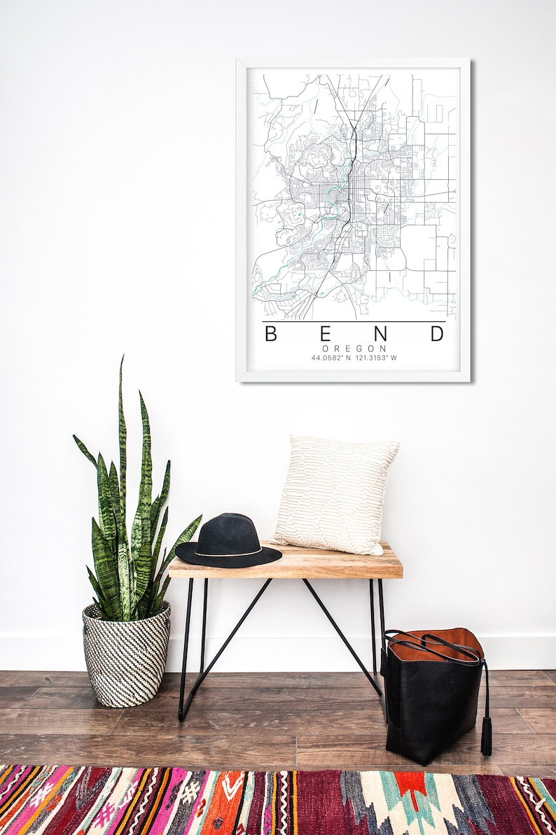 Bend OR Map Art Framed Canvas or Print Map of Bend Oregon - Etsy