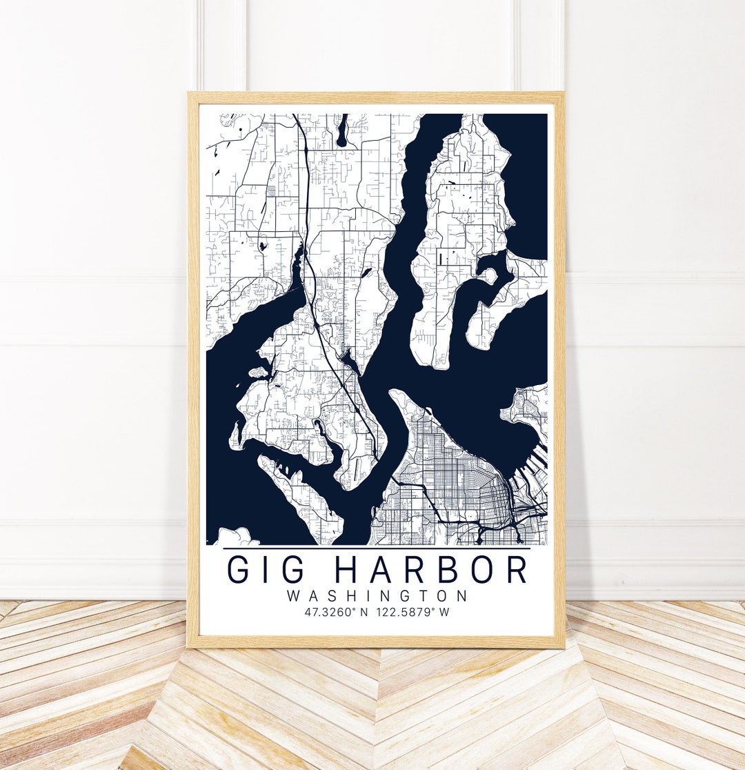 Gig Harbor Map Art Framed, Canvas or Print - City Map Wall Art by ...