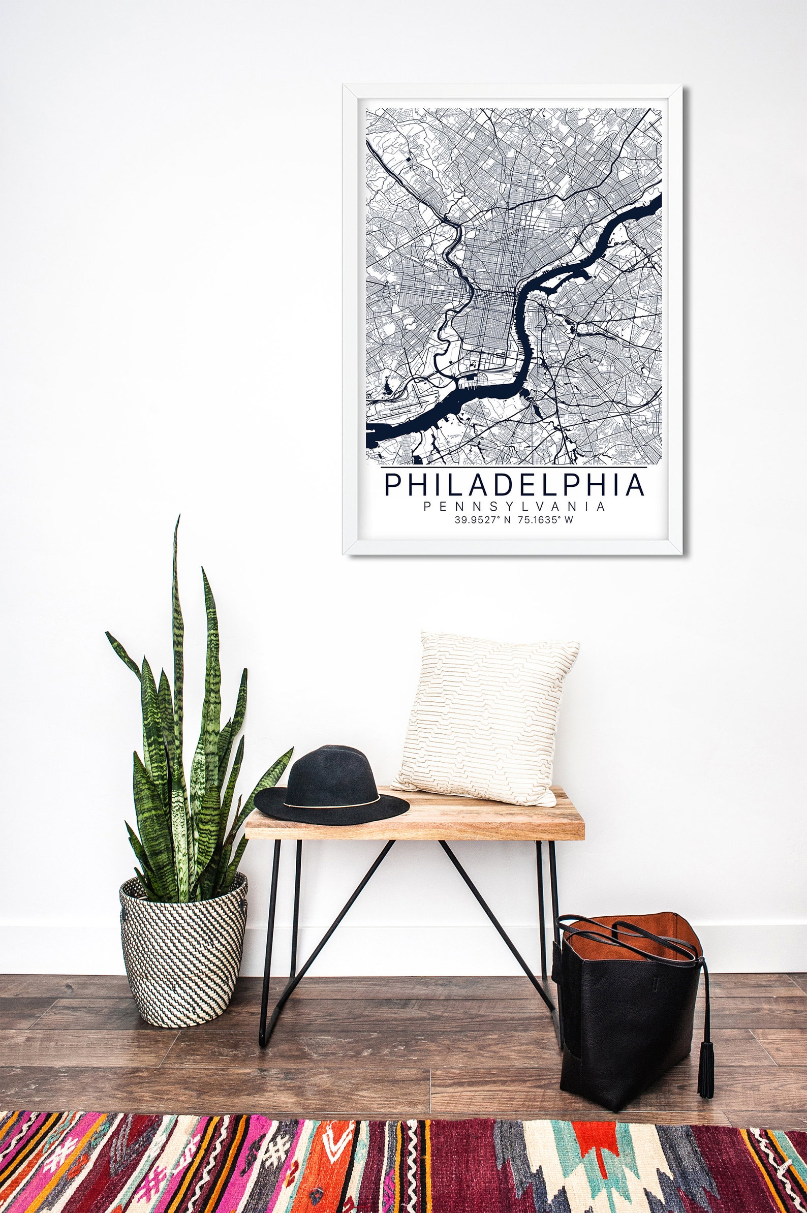 Philadelphia Map Art Framed Canvas or Print City Map Wall - Etsy