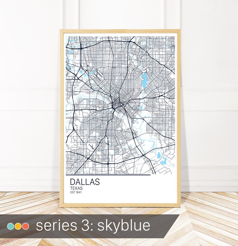 Dallas Map Art Print Map of Dallas Texas City Art Framed | Etsy