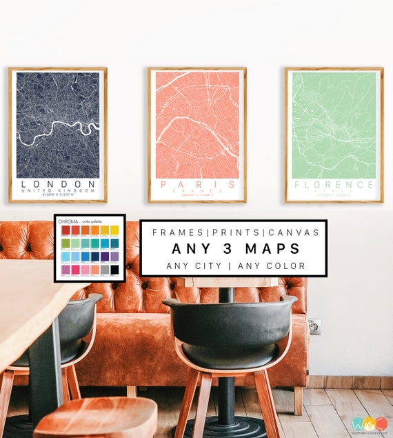City Art Custom City Map Bundle Office Wall Art Framed - Etsy