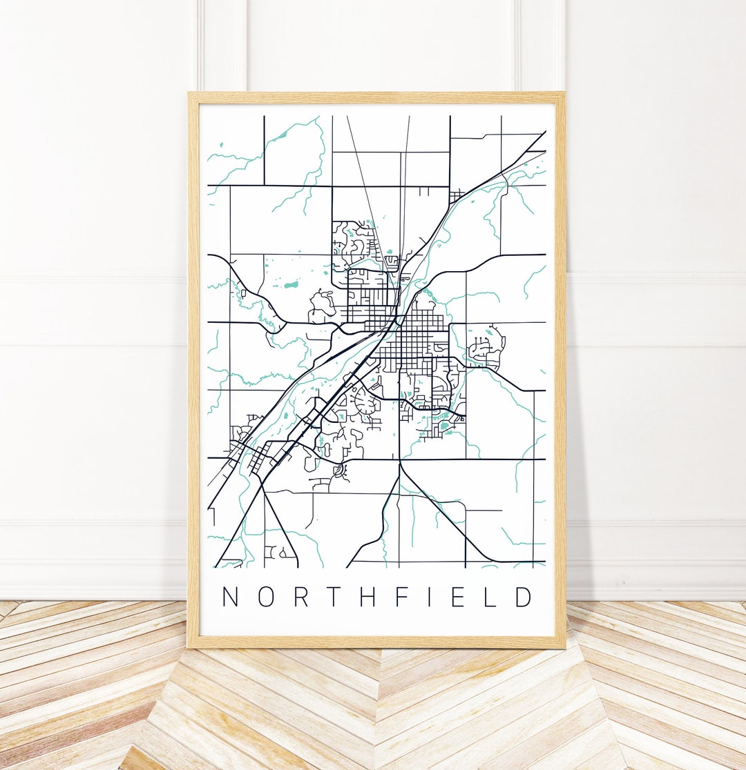 Northfield Map Art Canvas Framed or Print - Map of Northfield Minnesota ...